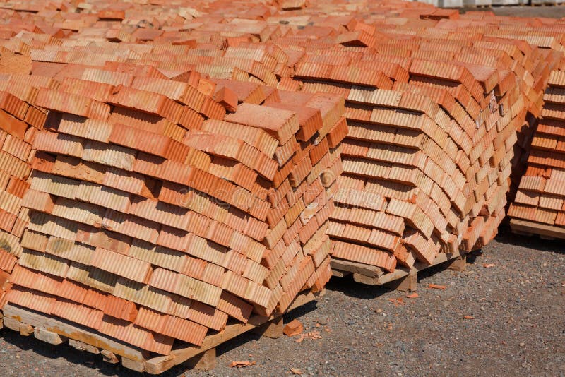 Red Brick Pallets at a Construction Site Stock Photo - Image of ...