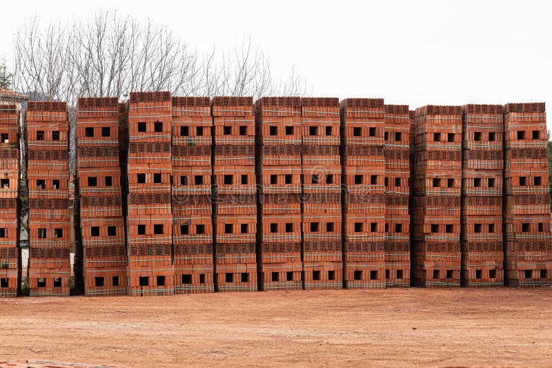 Red Brick Pallets are Stored in an Open Area Stock Image - Image of ...