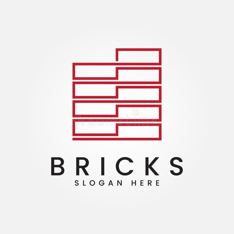 Red Brick, Pile and Stack Balance Bricks Line Art Logo Vector ...