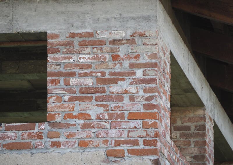 Red Brick Pillar and Concrete Slab Stock Photo - Image of slab, windows ...