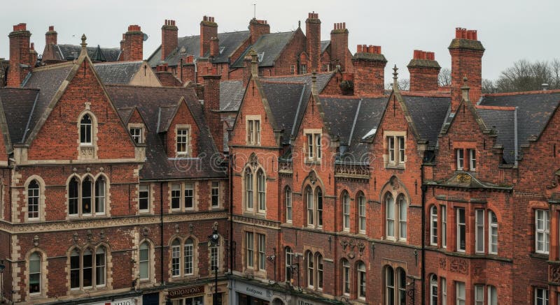 Red Brick Row Houses Under an Overcast Sky Stock Illustration ...