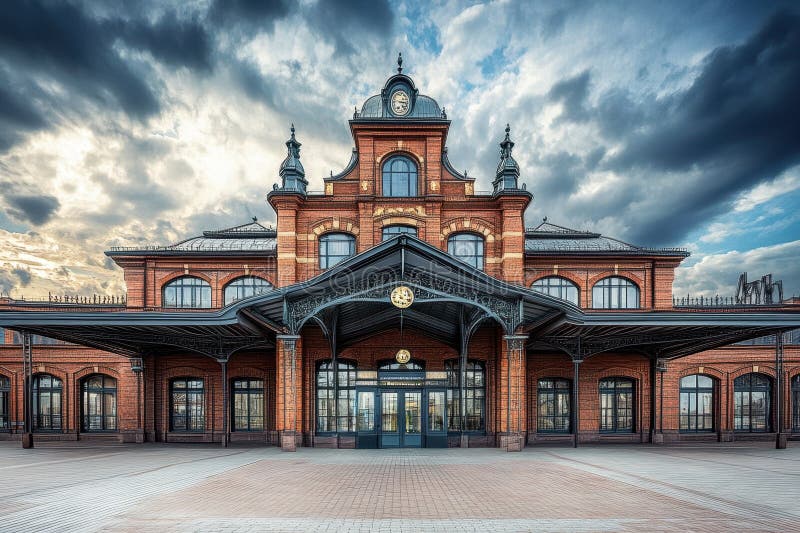 Historic Train Station Features Ornate Architecture Under Dramatic Sky ...