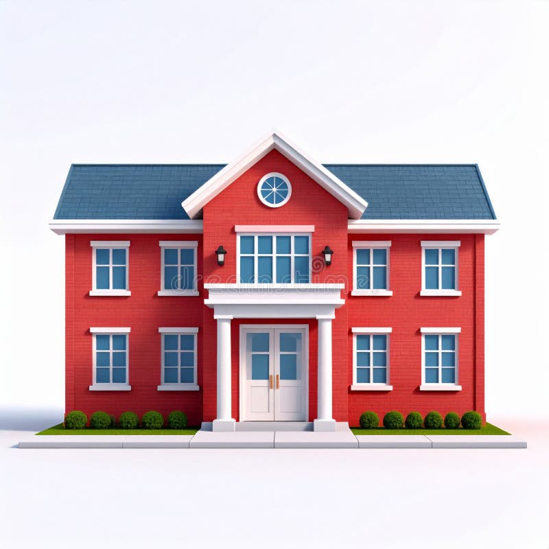 Red Brick Two Story House 3D Rendering Stock Illustration ...
