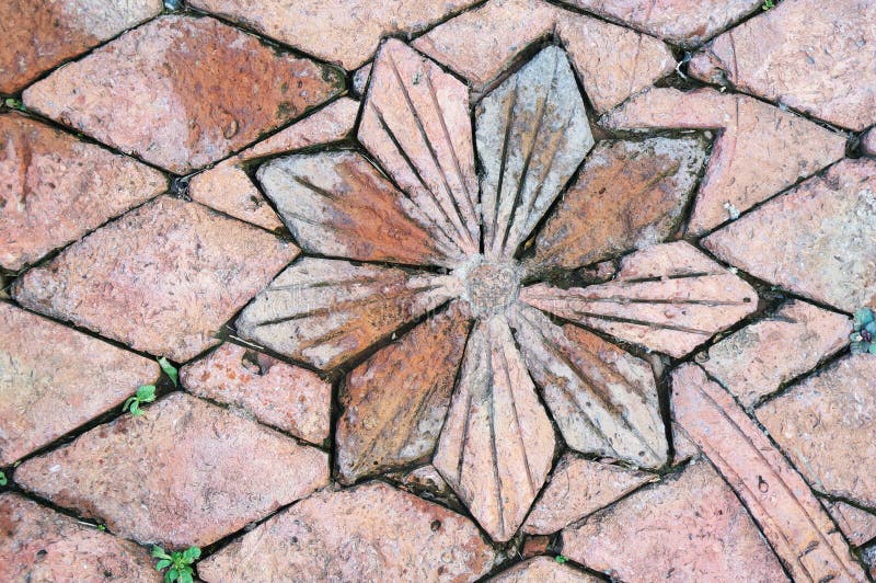 Red Brick Walkway Flower Design Shape in the Garden Floor Stock Photo ...