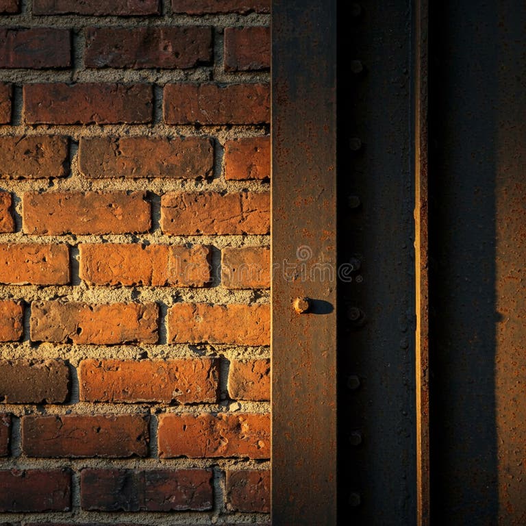 Red Brick Wall Alongside a Rusty Iron Beam. the Bricks are Arranged in ...