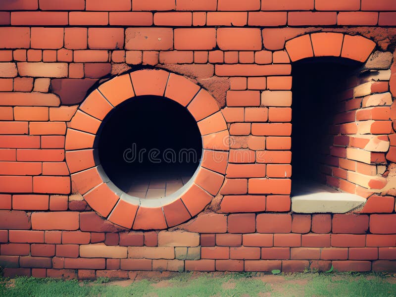 Red Brick Wall with Big Hole, Ai Generated Stock Illustration ...