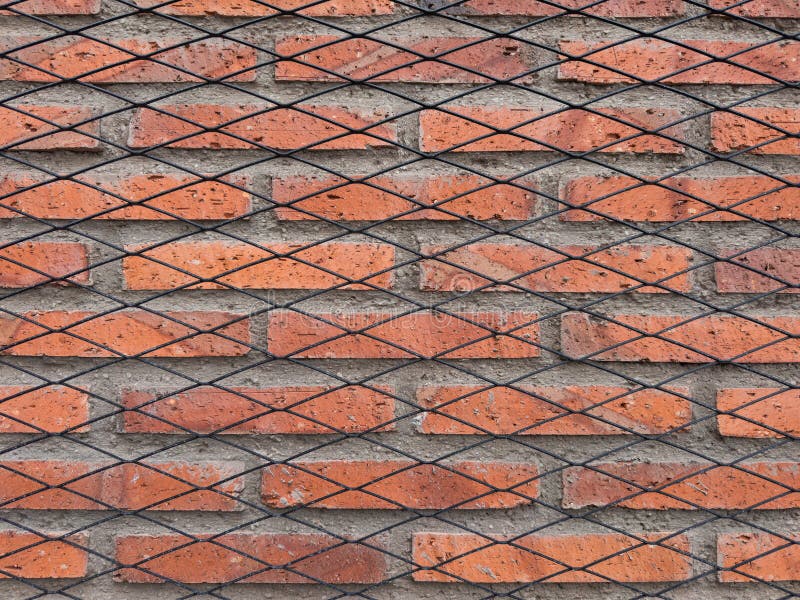 Red Brick Wall with Black Net Design Pattern Stock Photo - Image of ...