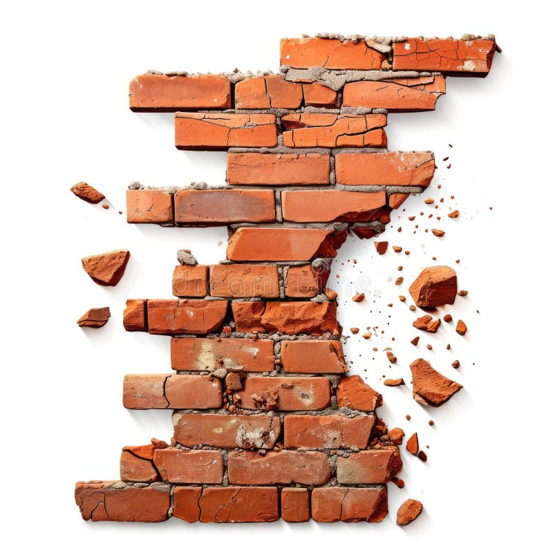 Red Brick Wall Breaking Apart, Isolated on White - Dynamic Destruction ...