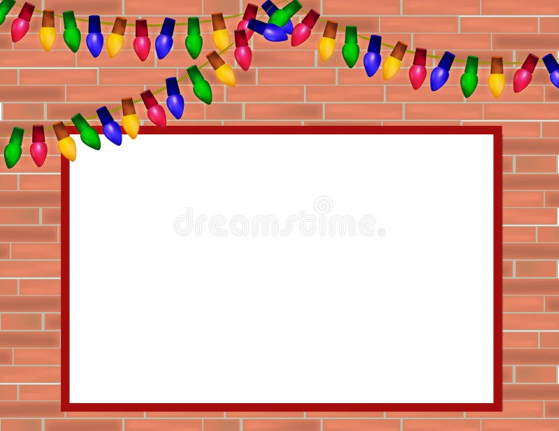 Red Brick Wall with Christmas Lights and Frame for Some Text. Stock ...