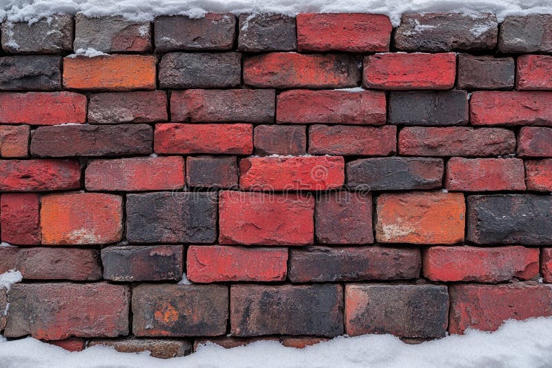 A Red Brick Wall Covered with Snow Stock Image - Image of vintage ...