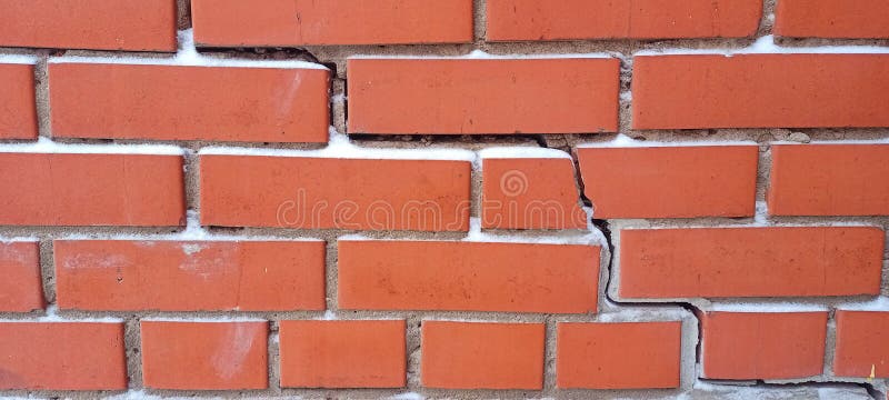 The Red Brick Wall Cracked. Crack on the Red Wall Stock Photo - Image ...