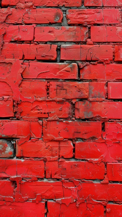 Red Brick Wall with Cracked Paint, Close-up. Urban Texture and Decay ...