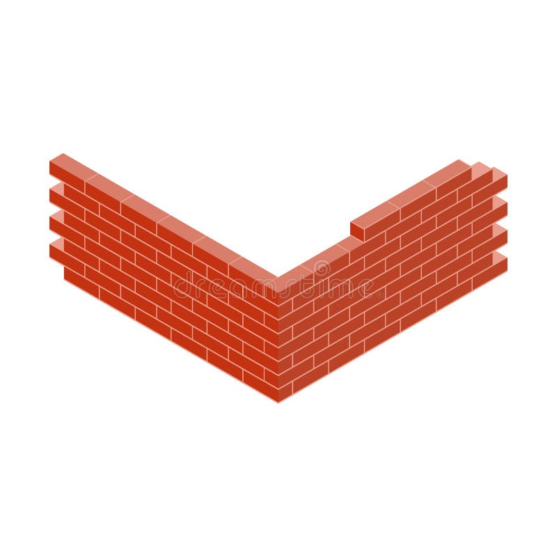 Red Brick Wall Depicted in an Isometric View, Forming a Corner Angle ...