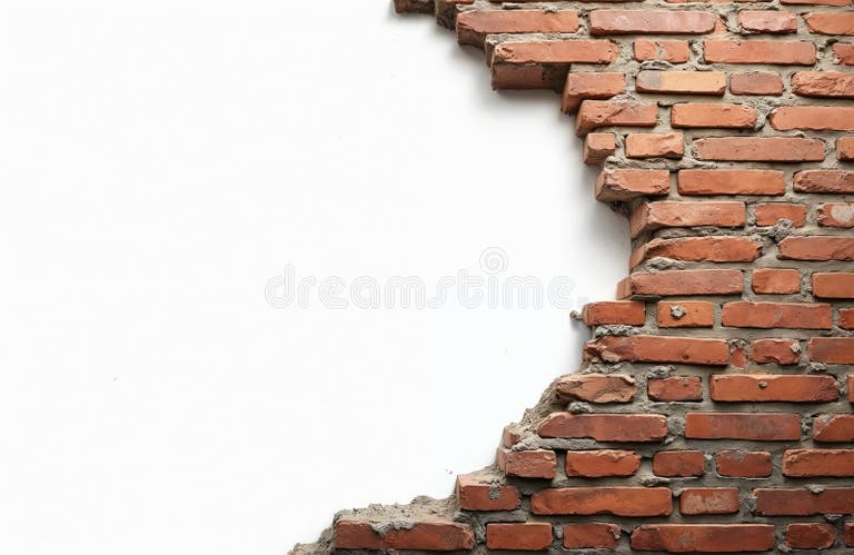Red Brick Wall with a Destructed Edge Exposing White Surface. Grunge ...