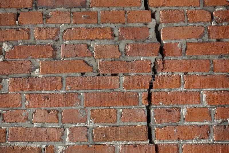 Red Brick Wall is Divided by a Vertical Crack. Separation Concept Stock ...