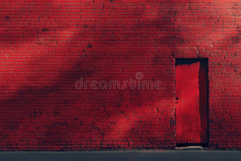 Red Brick Wall with Red Door Urban Texture Background Stock ...