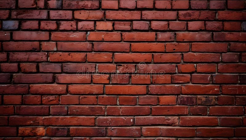 Red Brick Wall Featuring Uneven Gaps between Large Rectangular Bricks ...