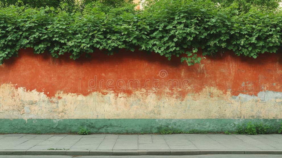 Red Brick Wall with Green Overgrowth and Pavement Stock Illustration ...
