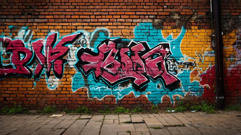 Red Brick Wall with Grungy Texture and Graffiti for Ba Ai Generated ...