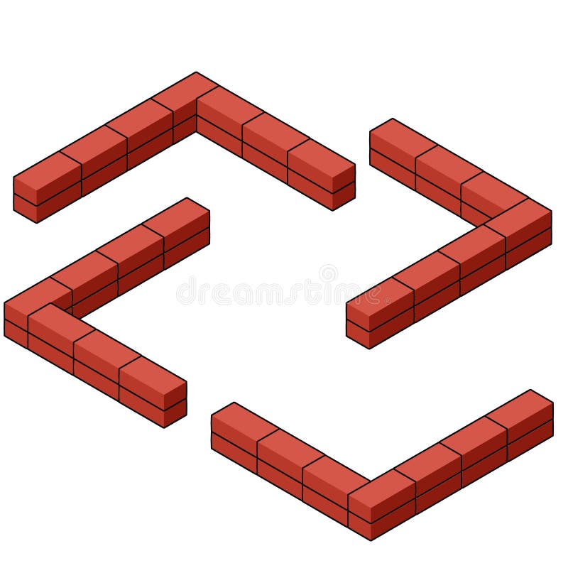 Red Brick Wall in Isometric View. Construction of the Building Stock ...