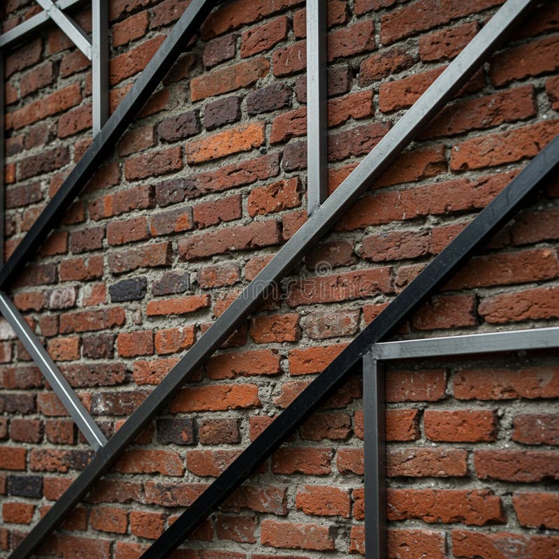 Red Brick Wall with a Pattern of Diagonal and Horizontal Metal Bars ...