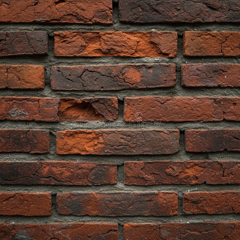 Red Brick Wall with Rough Texture and Cracks. the Bricks are Arranged ...