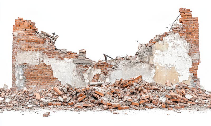 Red Brick Wall Rubble Isolated on White Background Stock Illustration ...