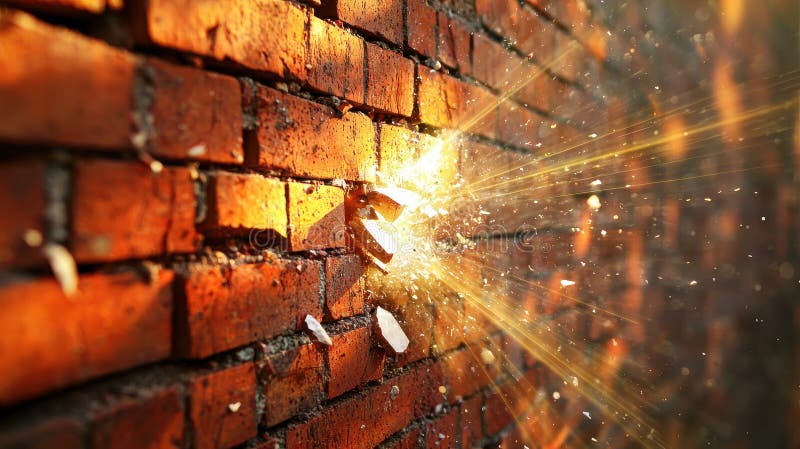 Red Brick Wall Shattering with an Intense Burst of Light. Stock ...