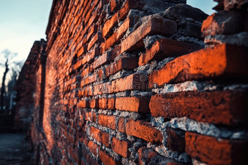 A Red Brick Wall with a Single Tree Growing Out of the Back Stock Image ...