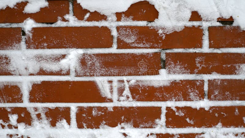 Red Brick Wall with Snow Background Stock Photo - Image of close ...