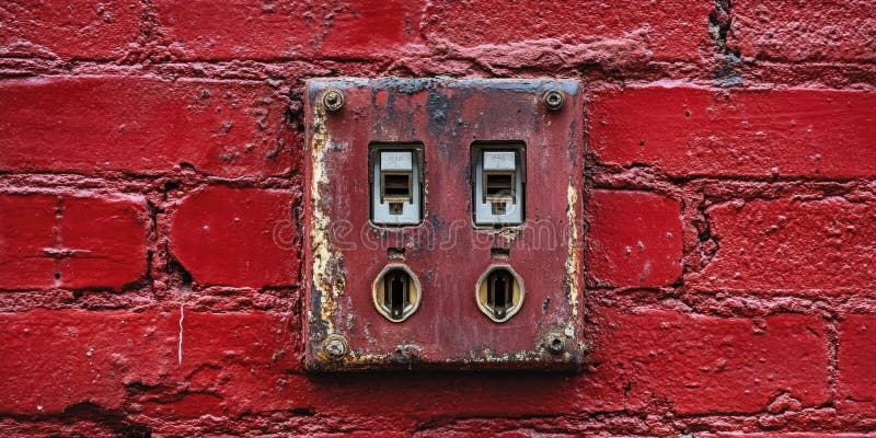 Red Brick Wall with Switches Stock Image - Image of project, switch ...