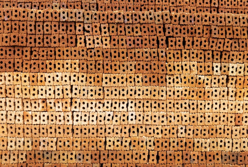 Red Brick Stack Wall Background Stock Photo - Image of color, brown ...