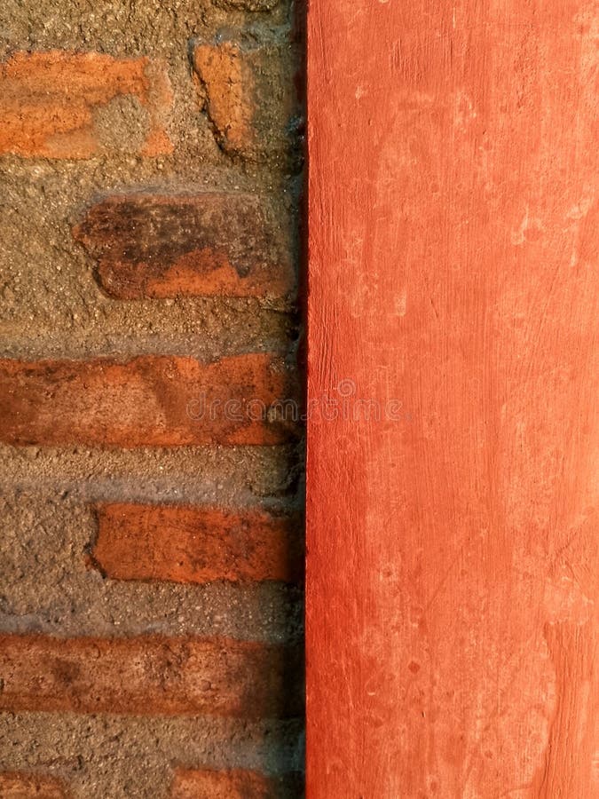 Red Brick Wall Texture with Cement Pole Stock Image - Image of carving ...