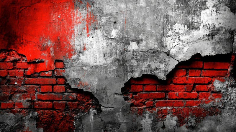 Red Brick Wall Texture with Damaged Plaster Stock Illustration ...