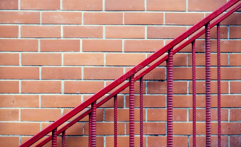 Red Brick Wall Texture and Railing To Go Upstairs Stock Image - Image ...