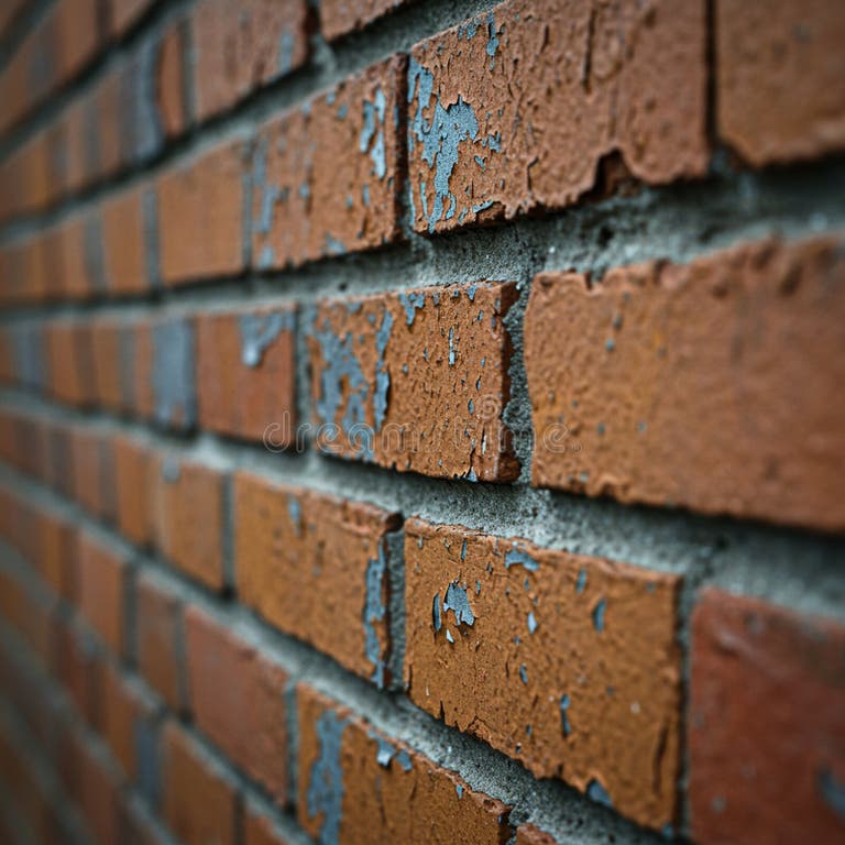 Red Brick Wall with Vertical Alignment, Showcasing a Worn and Peeling ...