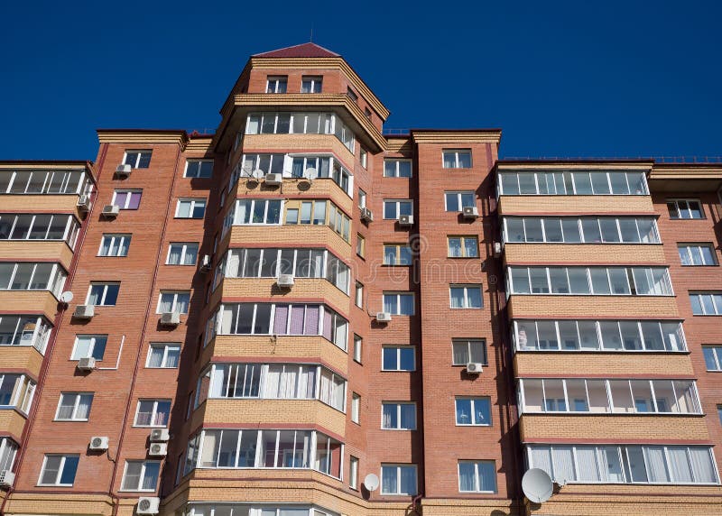 Red Brick Wall View of a Residential Building Stock Photo - Image of ...