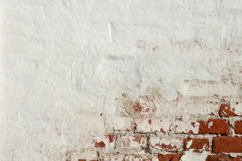 Red Brick Wall with White Damaged Plaster Background Stock Photo ...