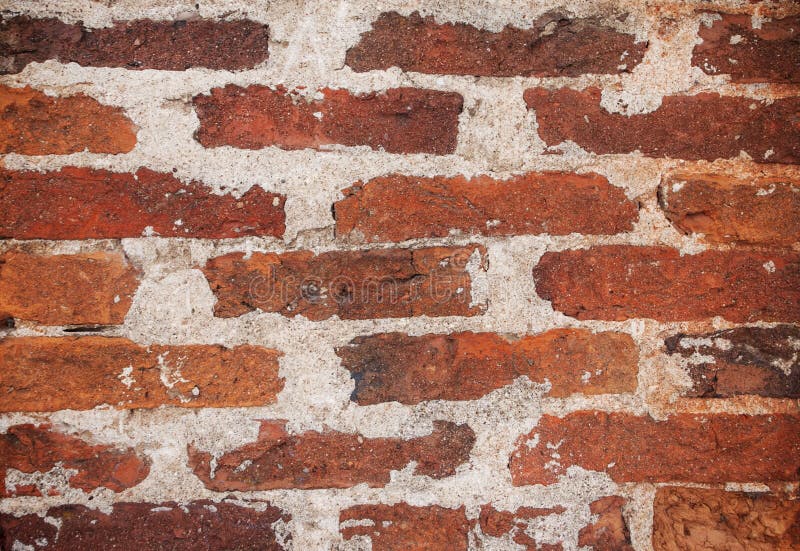 Red Brick Wall with White Limestone Putty Close-up Stock Photo - Image ...