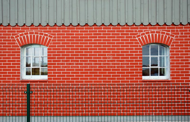 Red Brick Wall With Windows Stock Image - Image of construction ...
