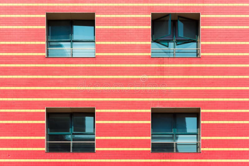Red Brick Wall with Yellow Horizontal Lines Stock Image - Image of ...