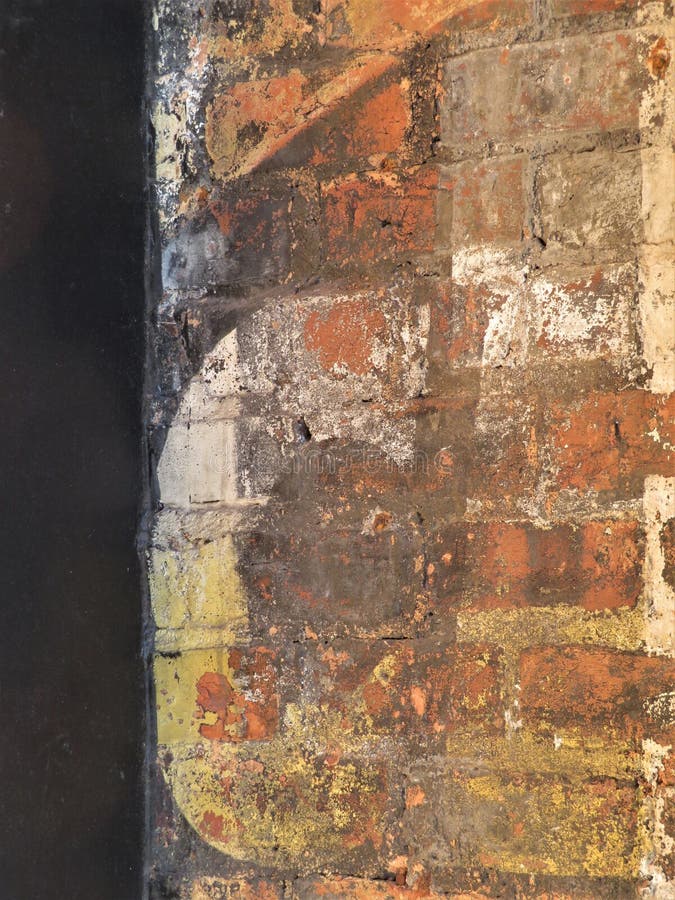 Red Brick Wall with Art Deco Stained Glass Window and Lintel Stock ...