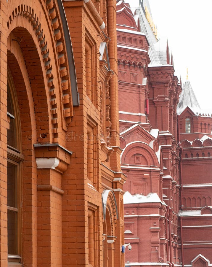 Red Brick Walls Covered with Snow, Moscow Stock Photo - Image of ...
