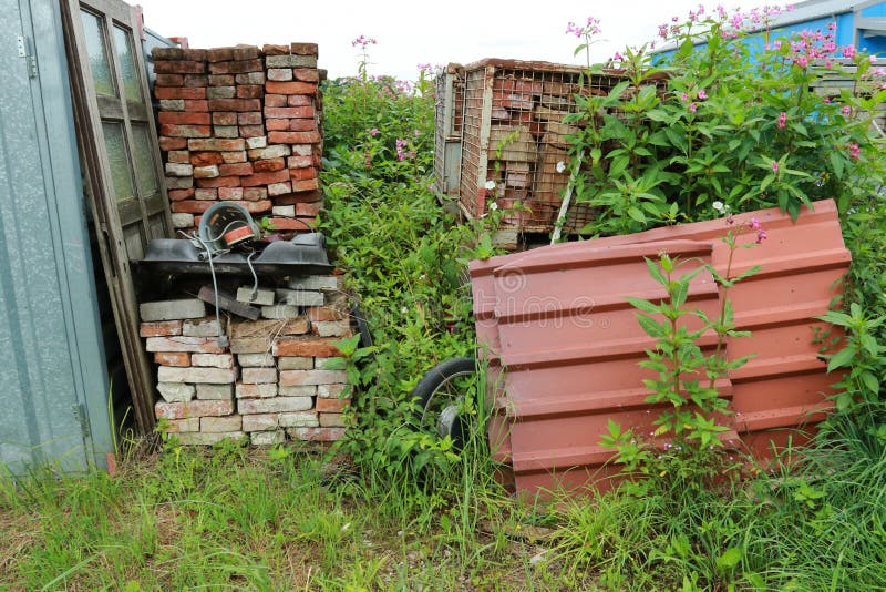 Red Brick Walls and Rubbish in Nature Stock Image - Image of waste ...