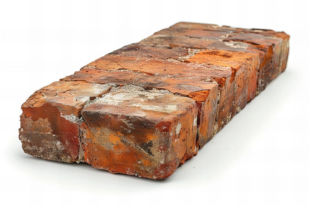 A Red Brick on White Background, Isolated with Clipping Path. an Old and Worn Flat Rectangular ...