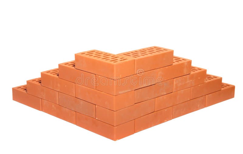 Stack of Red Bricks on White Stock Image - Image of background, rough ...
