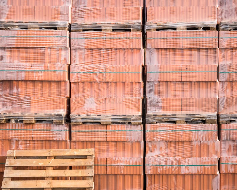 Red Bricks for Construction Buildings Stacked on Wooden Pallets Stock ...