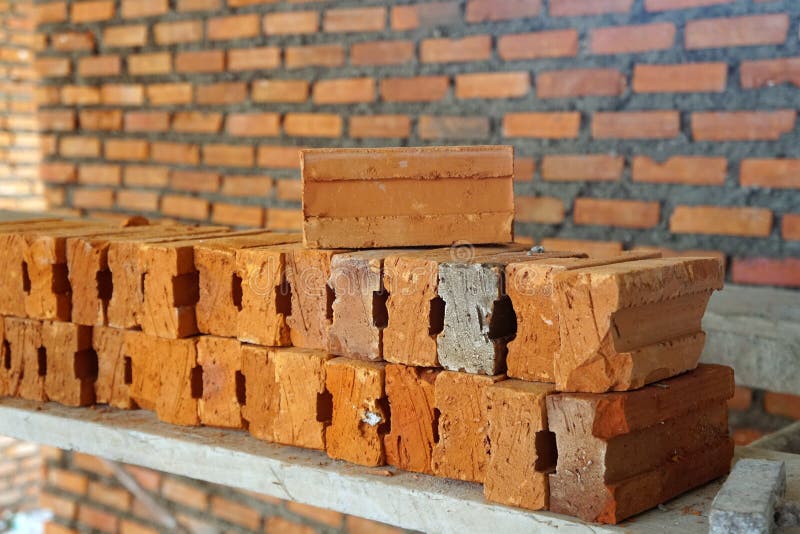 Red Bricks on Construction Site. Stock Photo - Image of main, orange ...