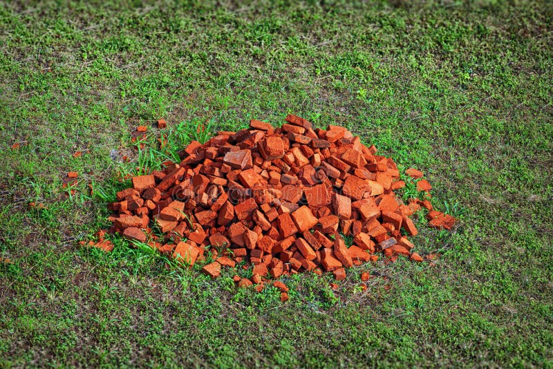 Red Bricks on the Green Grass Stock Image - Image of horizontal ...