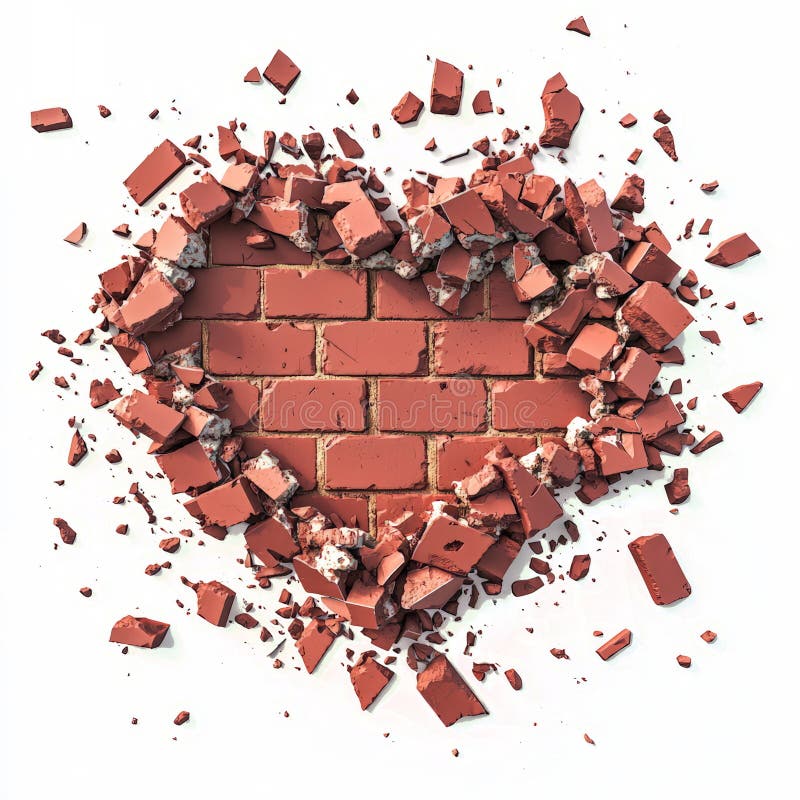 Red Bricks with a Jagged Hole, Surrounded by Scattered Brick Debris ...